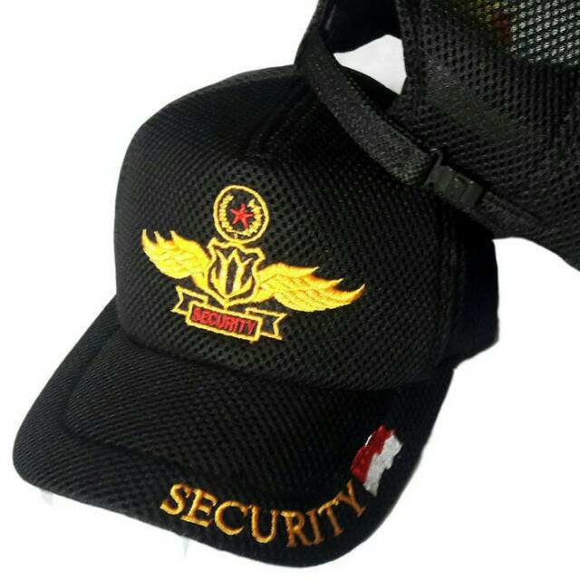 TOPI SECURITY WINGS STAR / TOPI SATPAM / TOPI JALA DOUBEL MES HITAM ...