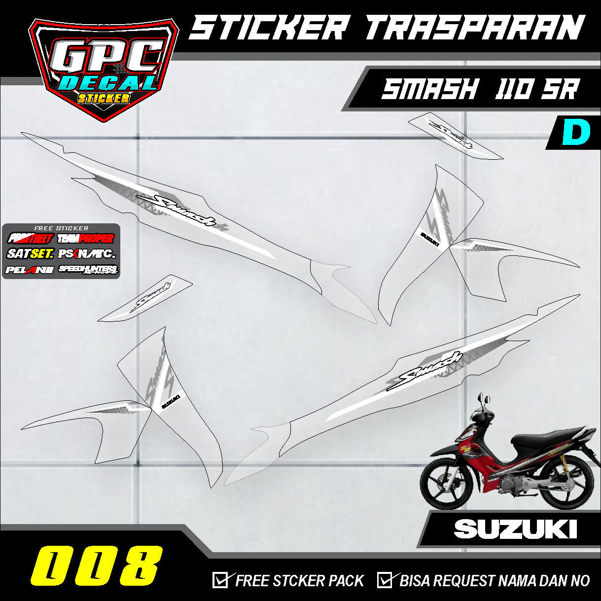 STICKER STRIPING SUZUKI SMASH 110 SR TRANSPARAN UV DESAIN MINIMALIS ...