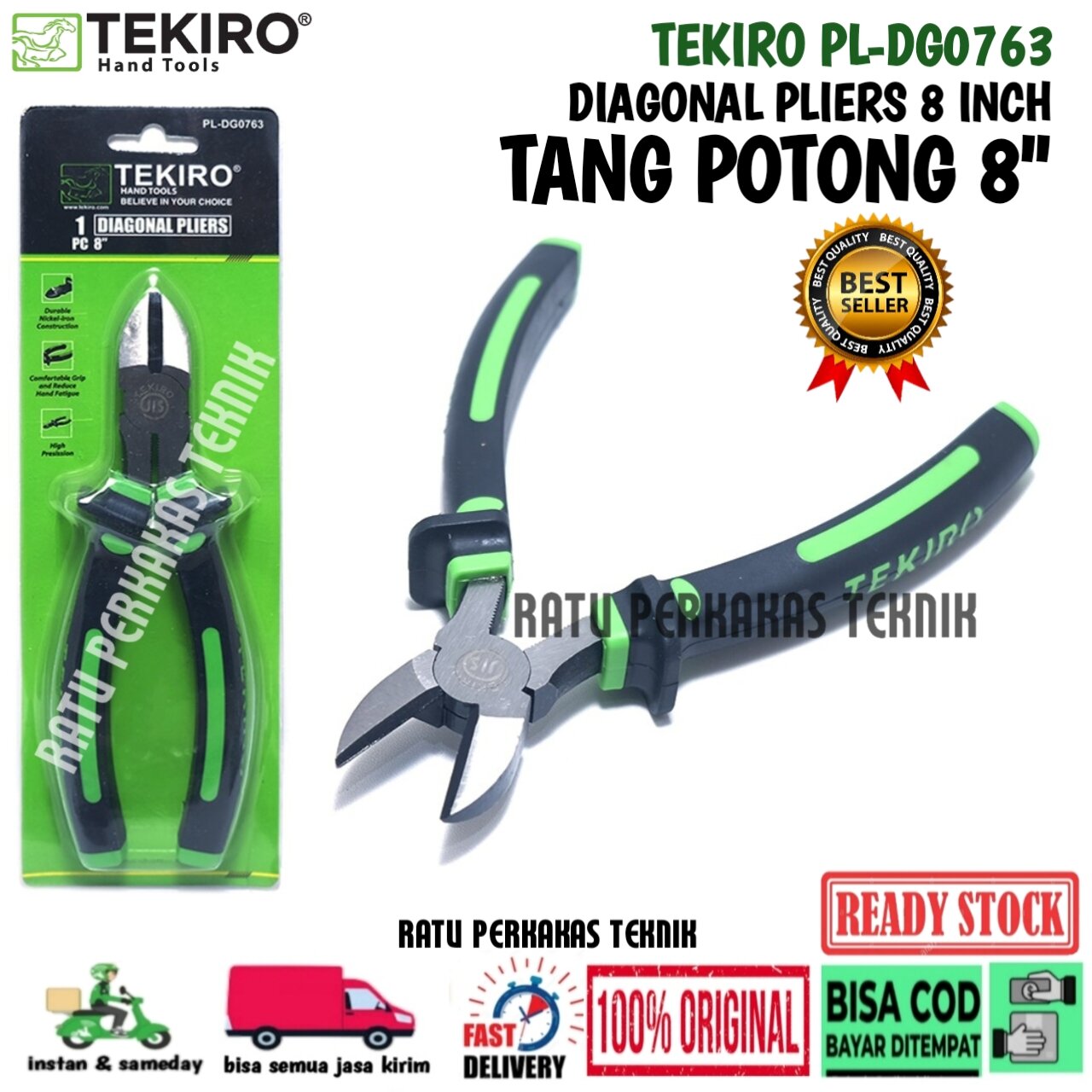 TANG POTONG TEKIRO 8 INCH DIAGONAL PLIERS PL-DG0763 UKURAN BESAR 8 ...