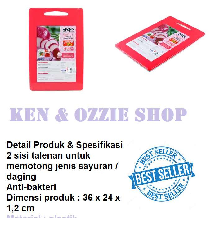 Komax 36x24 Cm Talenan Plastik Basic - Merah, 2 sisi talenan untuk ...