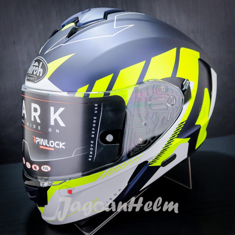 AIROH HELM SPARK RISE | BLUE YELLOW MATT | DOUBLE VISOR | Lazada Indonesia