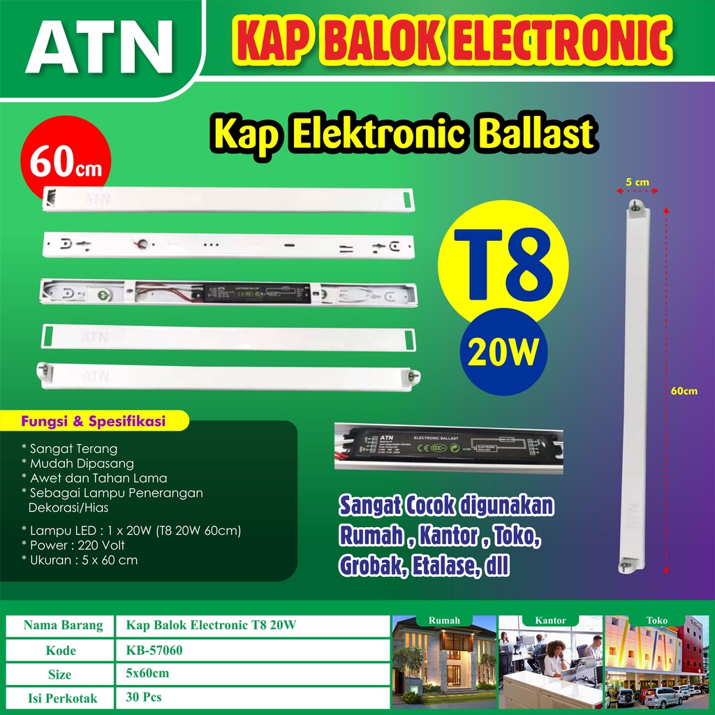 Kap Lampu TL 60cm / 120cm T8 20w / 40w 60 cm / 120 cm Kap Balok Housing kap balok elektronik ...