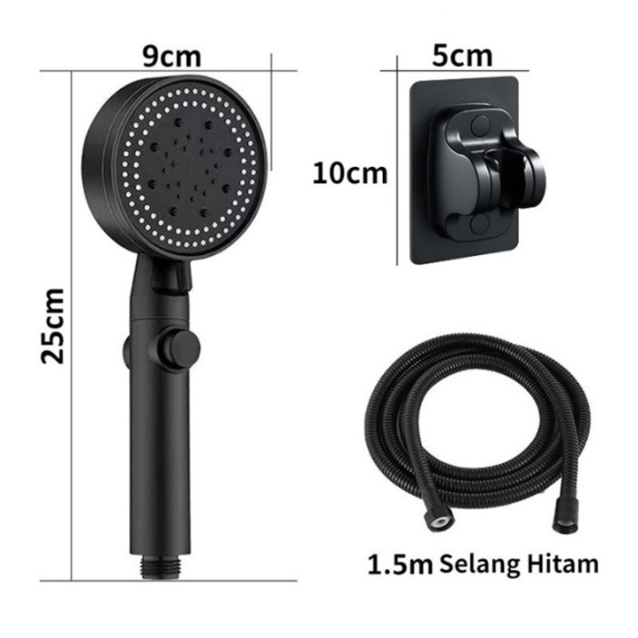 4In 1 Kepala Shower Set Mandi Hitam Premium Shower Head Set 5 Mode ...