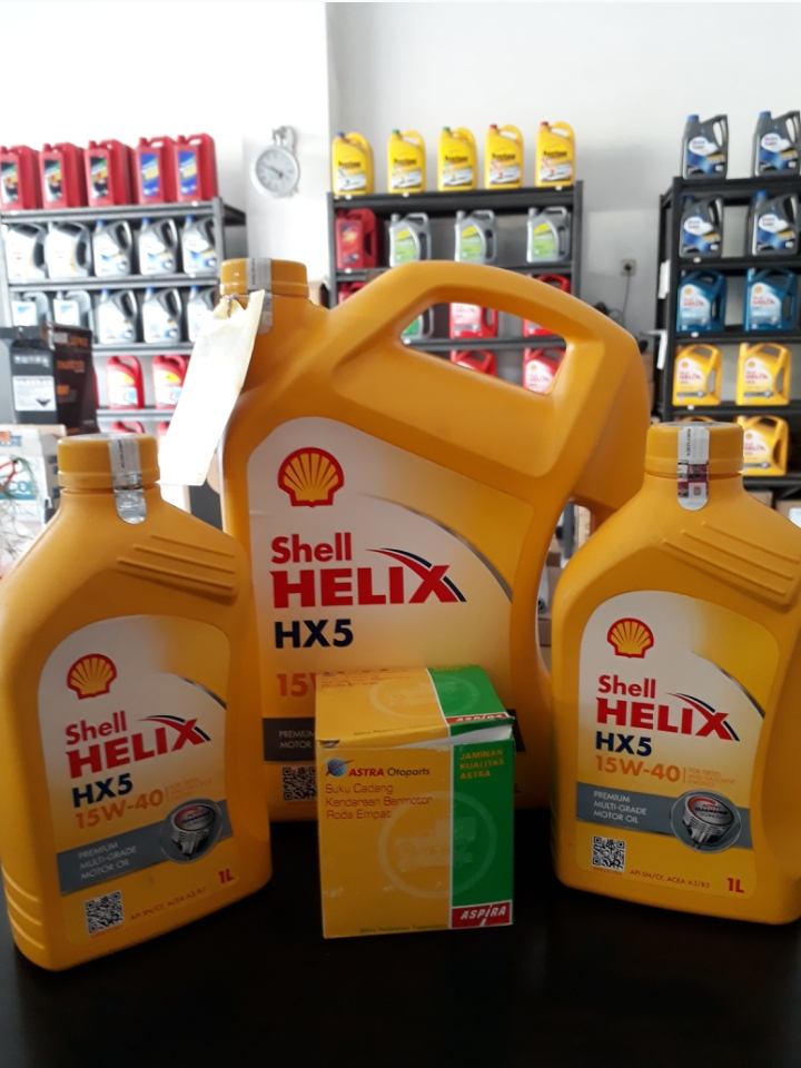 Shell Helix HX5 (6L) dan Filter Oli Aspira Astra untuk Innova ...