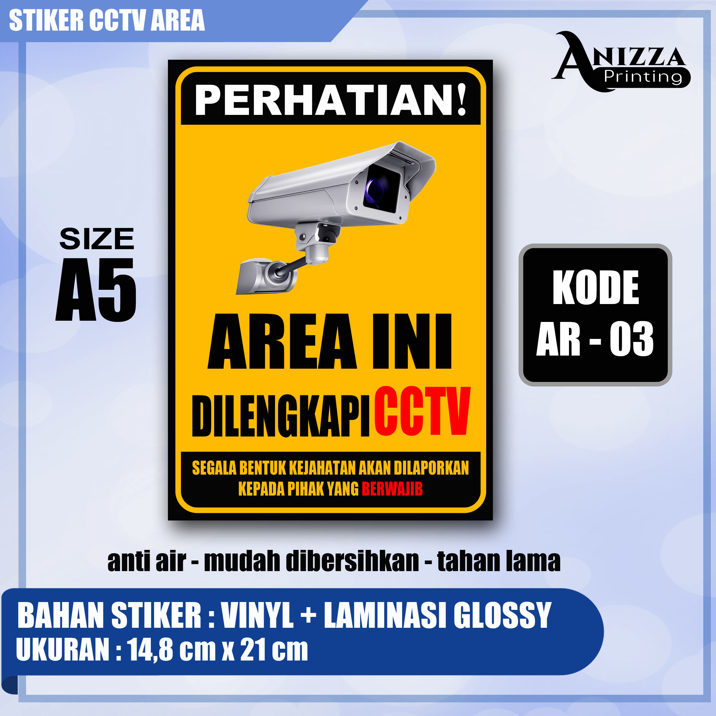 STIKER A5 CCTV AREA ( LAMINASI GLOSSY ) | Lazada Indonesia