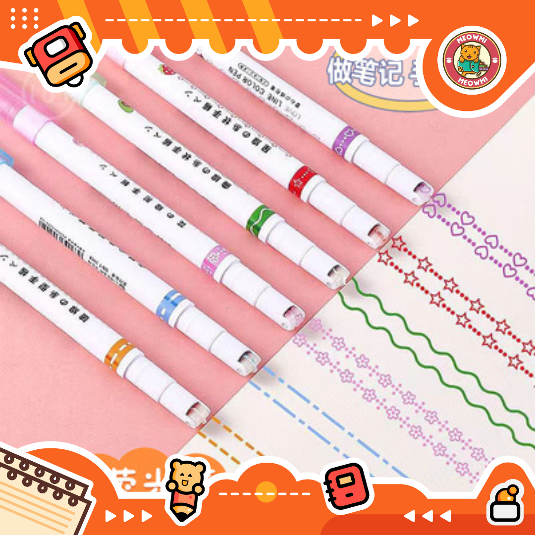 Linear Color Pen Pulpen Roll Garis Motif Highlighter Marker Pen Unik ...