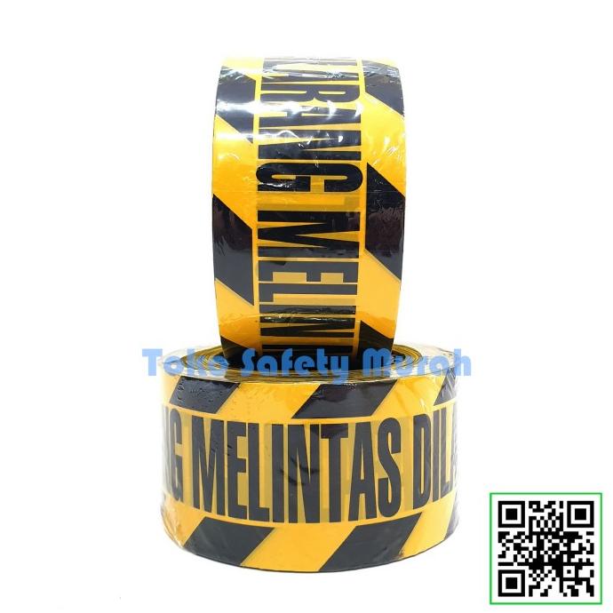 Garis Polisi Tulisan DILARANG MELINTAS Safety Line Kuning Hitam 3" 300 ...