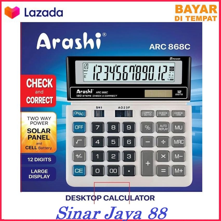 Arashi Kalkulator Calculator Arc 868C 12 Digit Layar Besar Original ...