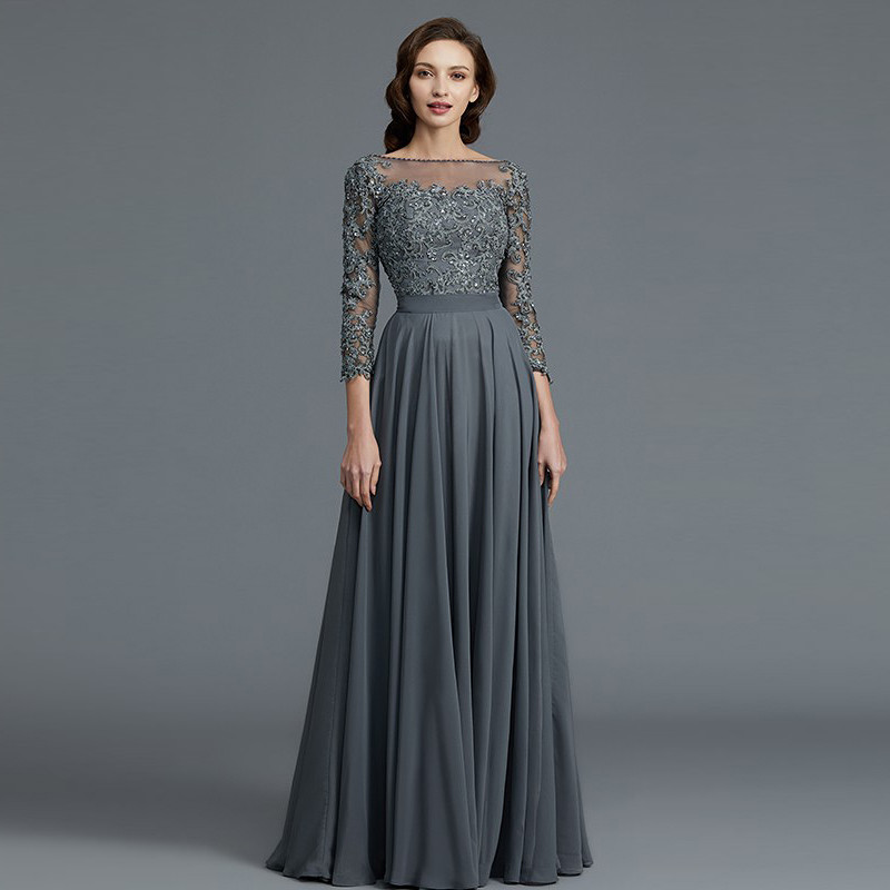 Bride Dress A-line Scoop 3/4 Sleeve Chiffon Gaun bridesmaid A-line gaun ...
