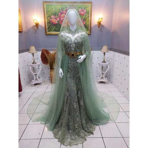 Gaun pengantin slim duyung Sage green Gown Slim Duyung Hijau sage ...