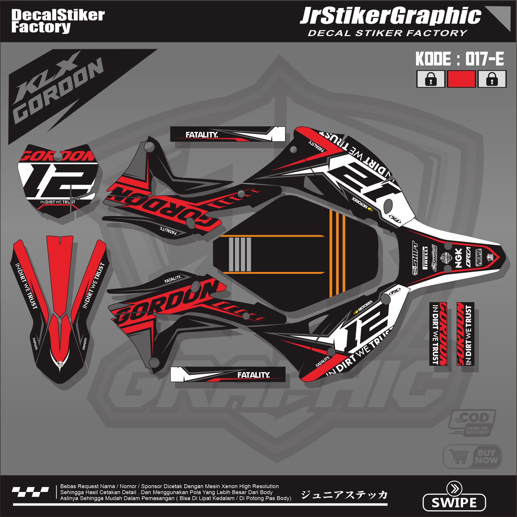 DECAL KLX GORDON SUPER GLOSSY FULL BODY - DEKAL STICKER MOTOR KAWASAKI ...