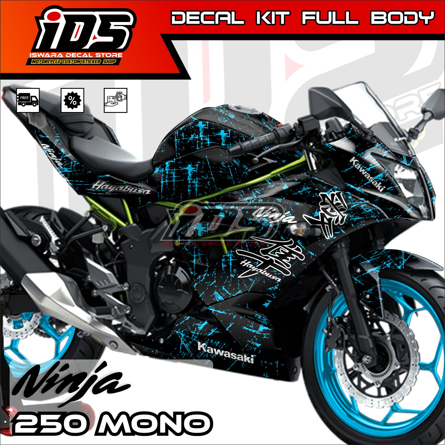 Decal Ninja 250 Mono Full Body Stiker Ninja 250 Mono Full Body Dekal ...