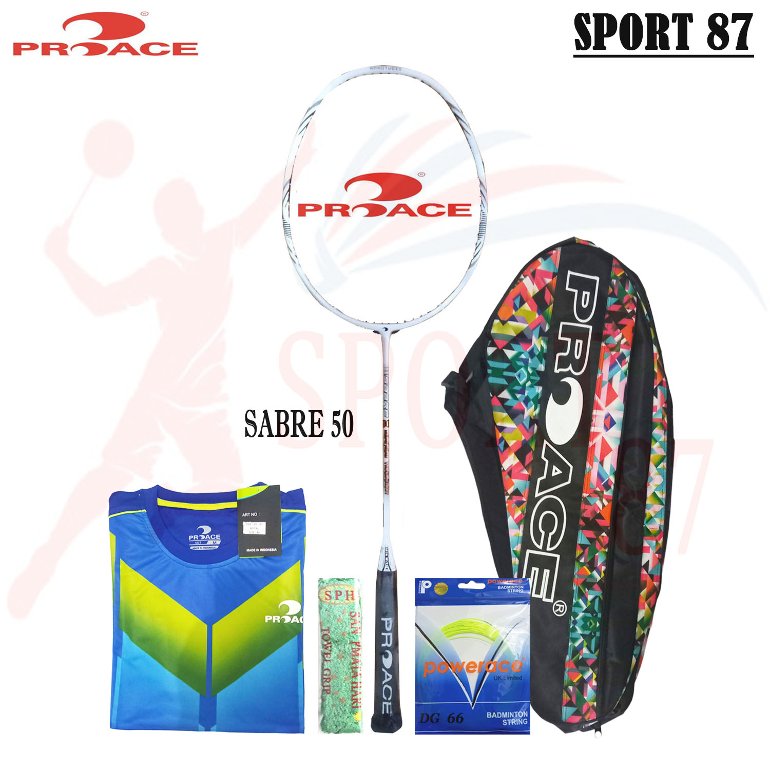 Raket Badminton Pro Ace Sabre 50 Original Bonus Komplit Raket Badminton ...
