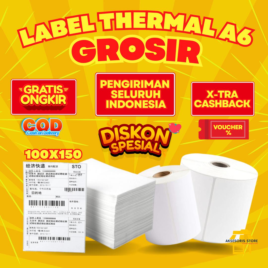 Kertas Label Thermal 100 x 150 isi 1 dus / Sticker Label Barcode A6 ...