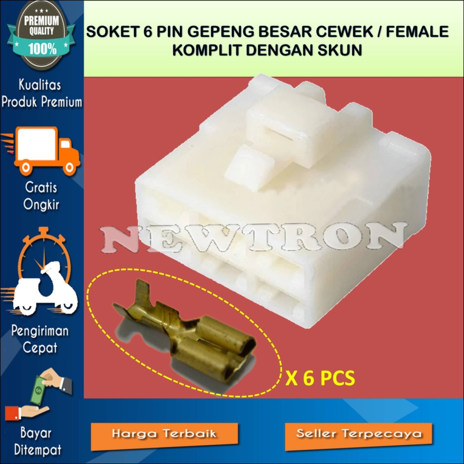 ( Isi 5 Pcs ) Soket 6 Pin Besar Kiprok Regulator Female set Skun Bahan Nylon Tahan Panas Buat ...