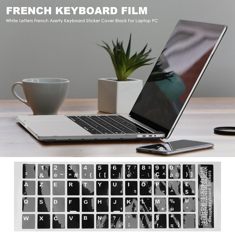 White Letters French Azerty Keyboard Sticker Cover Black for Laptop PC ...