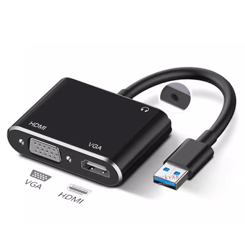 USB 3.0 to HDMI + VGA Adapter + Jack Audio 3.5mm Cable 1080P Video ...
