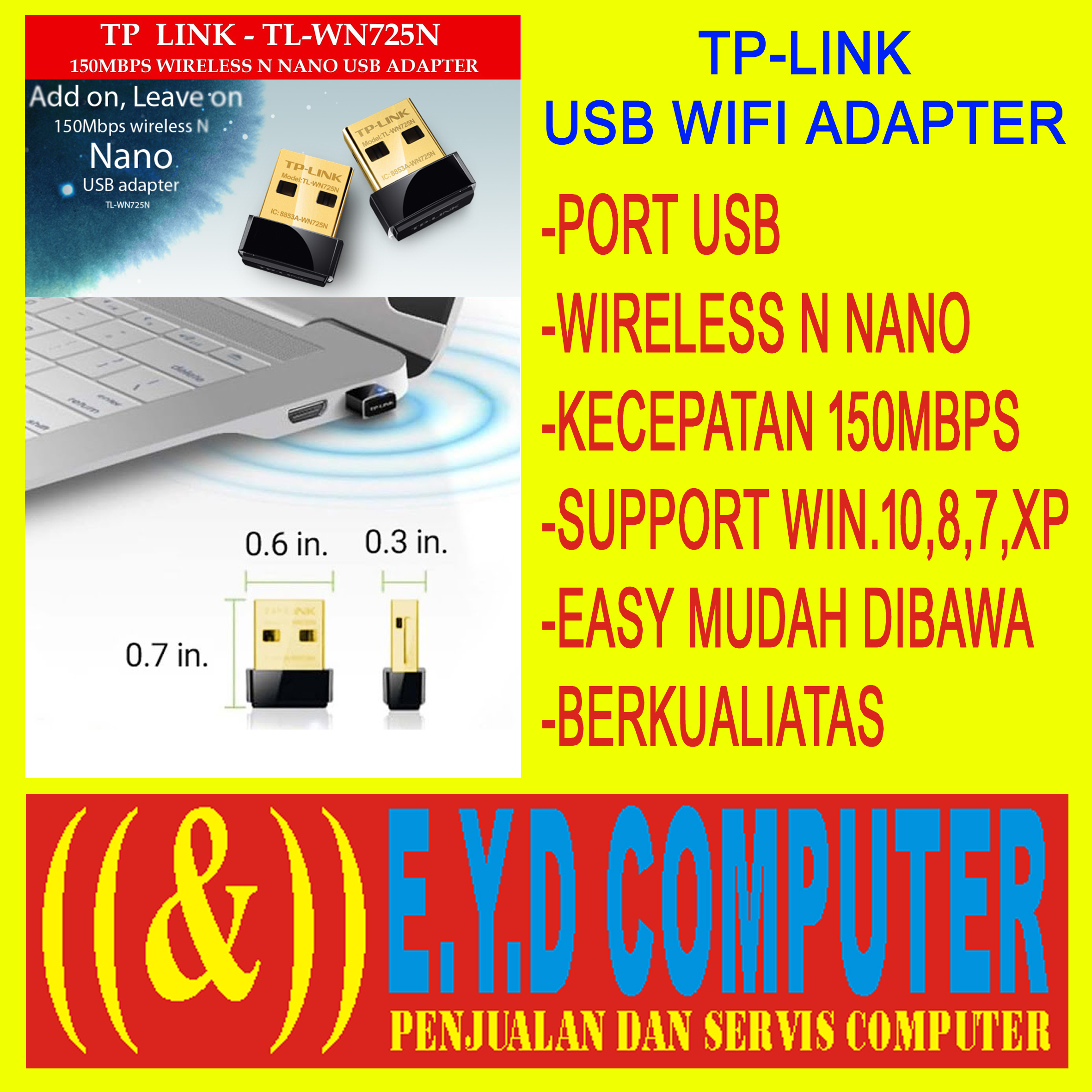 TP-LINK TL-WN725N WIFI USB ADAPTER 150MBPS WIRELESS N NANO EKSTERNAL ...