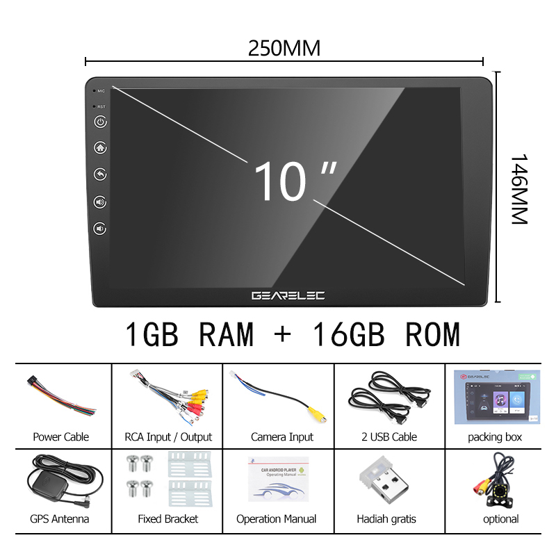 [Local Stock] GEARELEC 7/9/10 inci Car Stereo Universal Android 13 In-Dash Head Unit 2.5D IPS ...