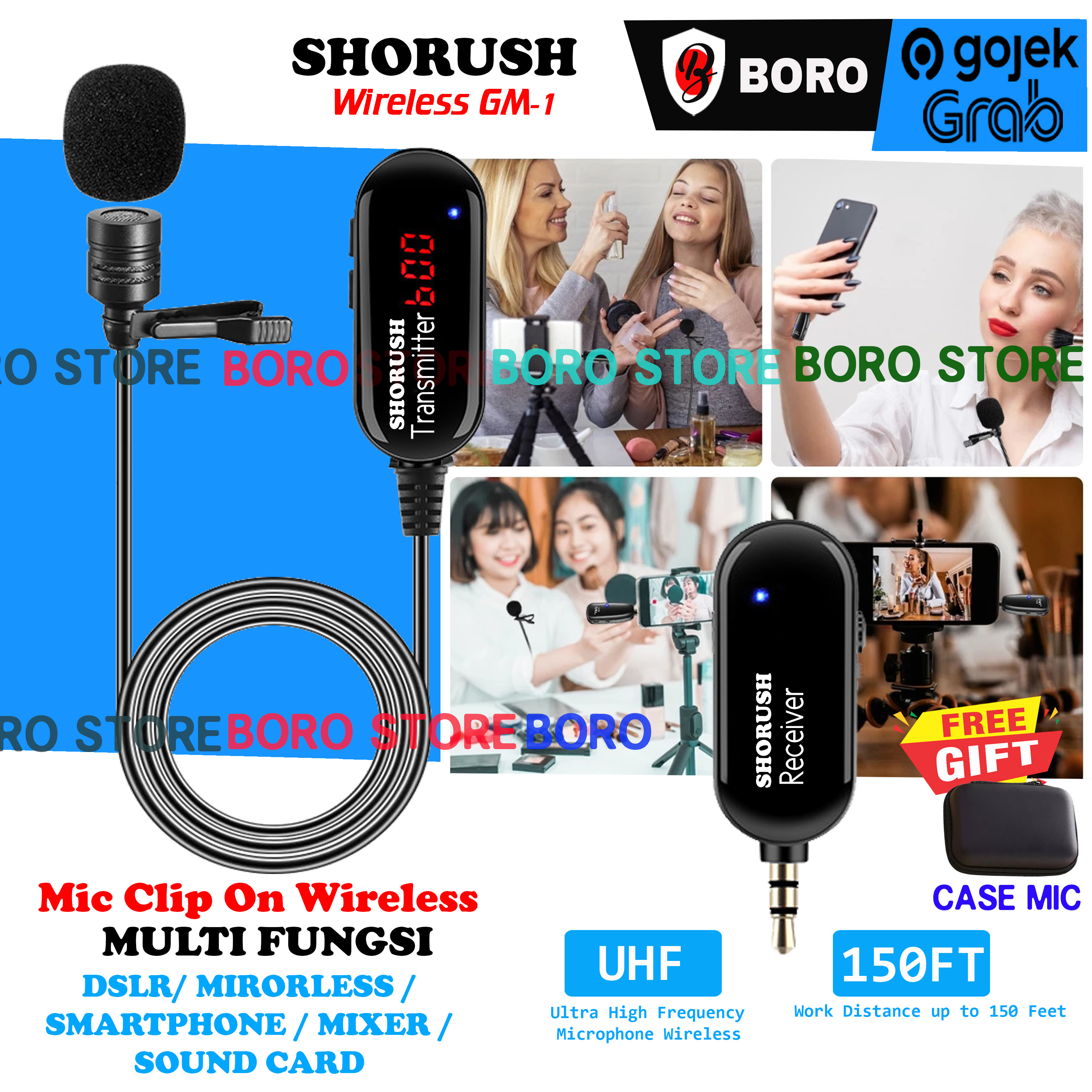 Shorush GM 1 Microphone Mic Clip On Wireless UHF PRANK VLOG Untuk Smartphone HP Camera ...