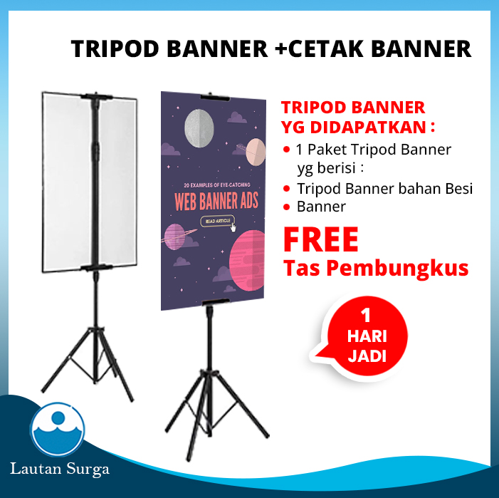 Tripod Banner Plus Cetak Flexi Ukuran Banner 1 Meter (Bisa 2 sisi / 1 ...