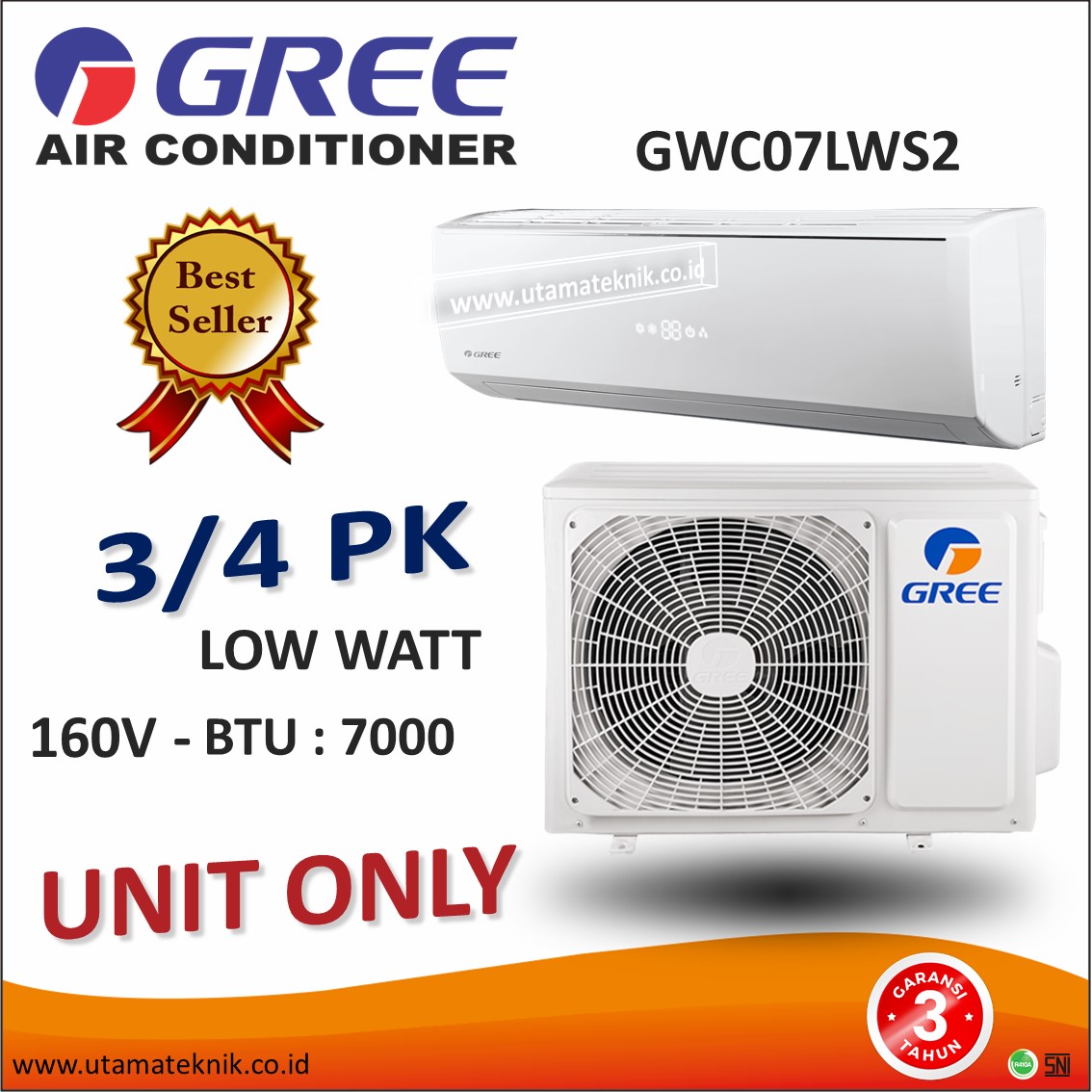 AC GREE 3 4 PK LOW WATT UNIT ONLY TYPE GWC07LWS2 Lazada Indonesia