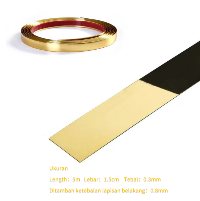 5M Rol List plat strip mirror gold stainless steel emas cermin ...