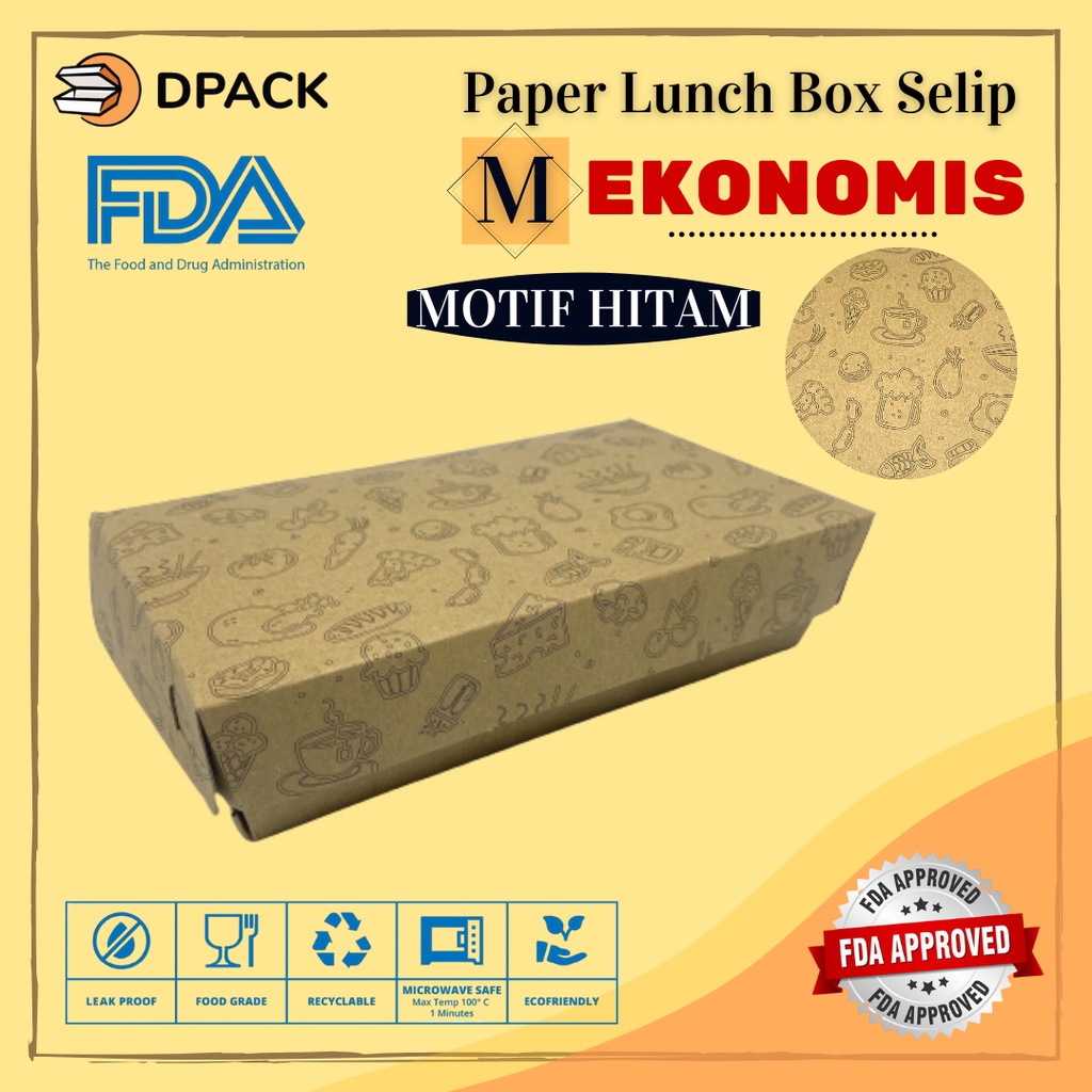 PAPER LUNCH BOX MOTIF KRAFT LAMINASI KOTAK TAKEAWAY SIZE M EKONOMIS ISI ...