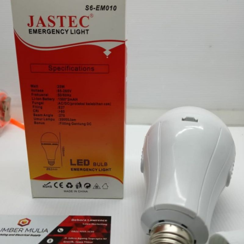 JASTEC LAMPU EMERGENCY 25watt 2 slot baterai FREE 1 Baterai cas 18650 ...