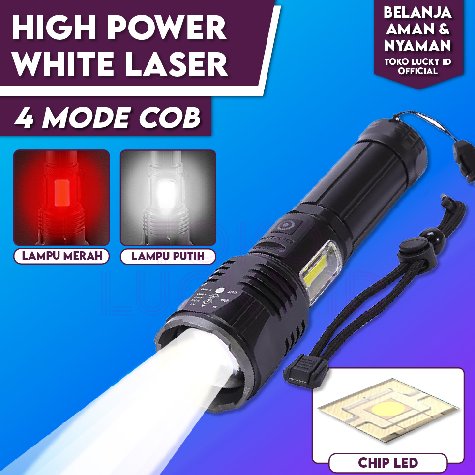 Senter LED Super Terang XHP50 Laser Chip Rechargeable Type-C COB 4 Mode ...