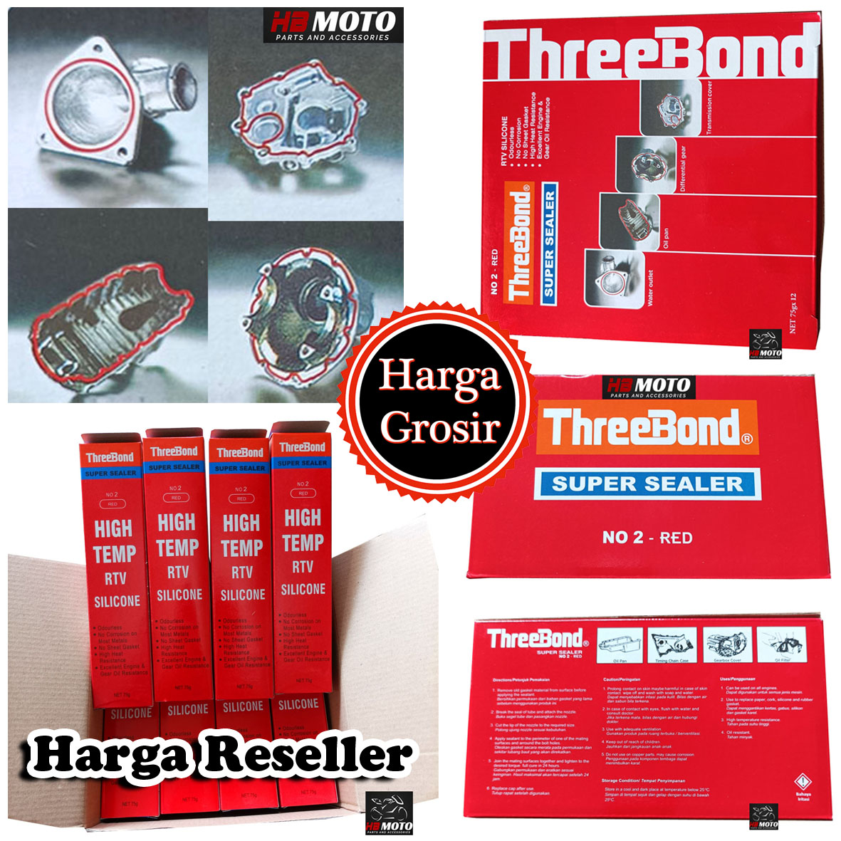 1 Dus isi 12 Pcs THREEBOND SUPER SEALER NO.2 RED 75GR HIGH TEMP RTV ...