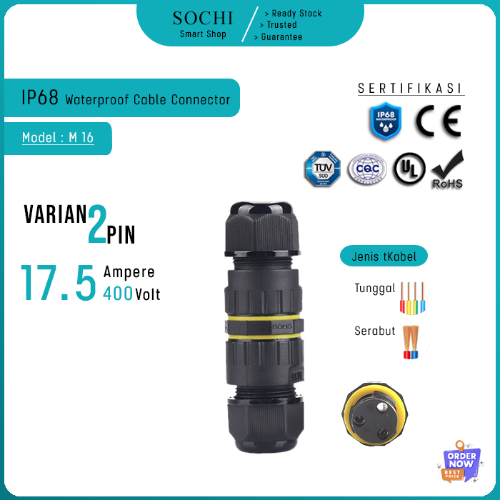 IP68 Waterproof Cable Connector - Sambungan Kabel Listrik Socket 1.5mm ...
