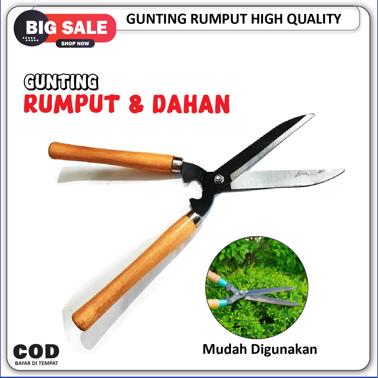 Gunting Dahan Ranting Rumput Daun Bunga Pohon Pagar Taman Grass Shears Gagang kayu Super Tajam ...