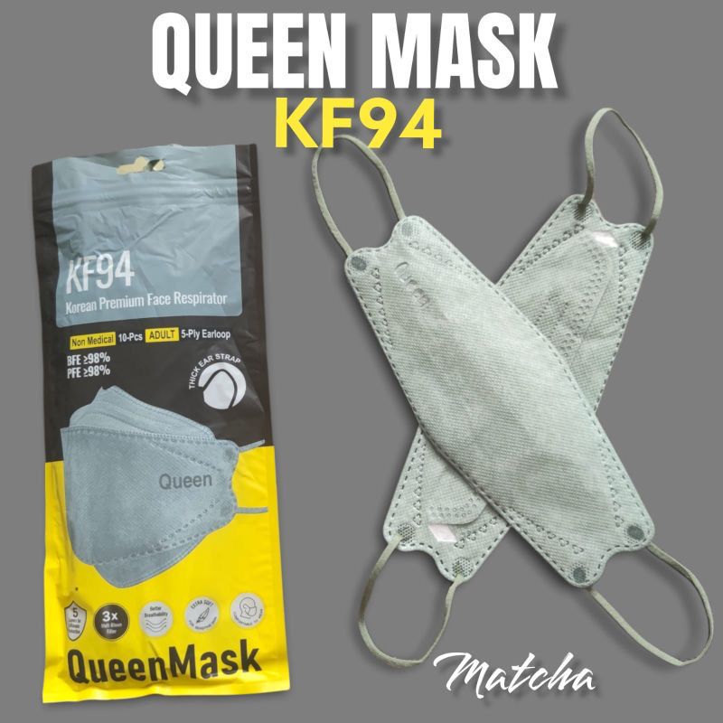 MASKER KF94 QUEEN MASK HITAM PUTIH MATCHA VELVET 1PACK ISI 10PCS ...