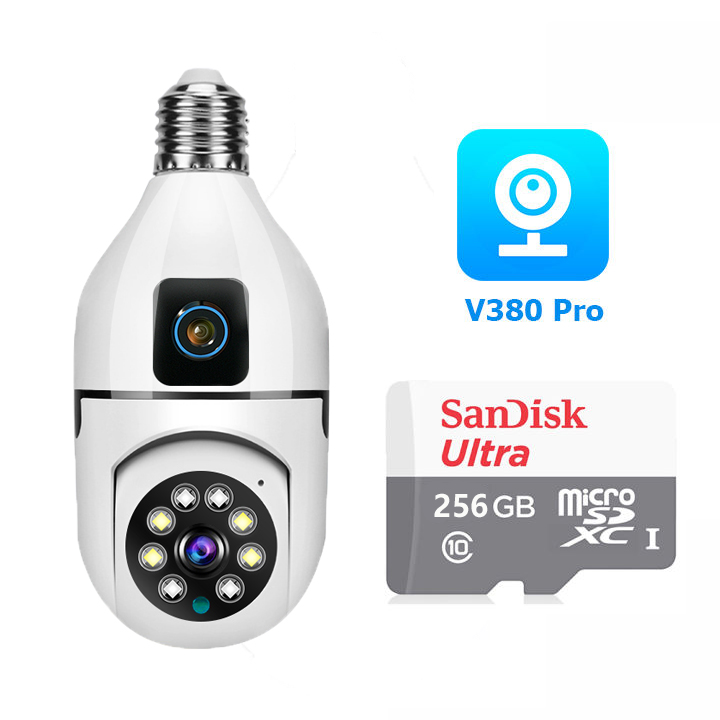 V380 Pro Dual Lens 4MP WIFI Bulb CCTV Camera Dual Screen Smart Home ...