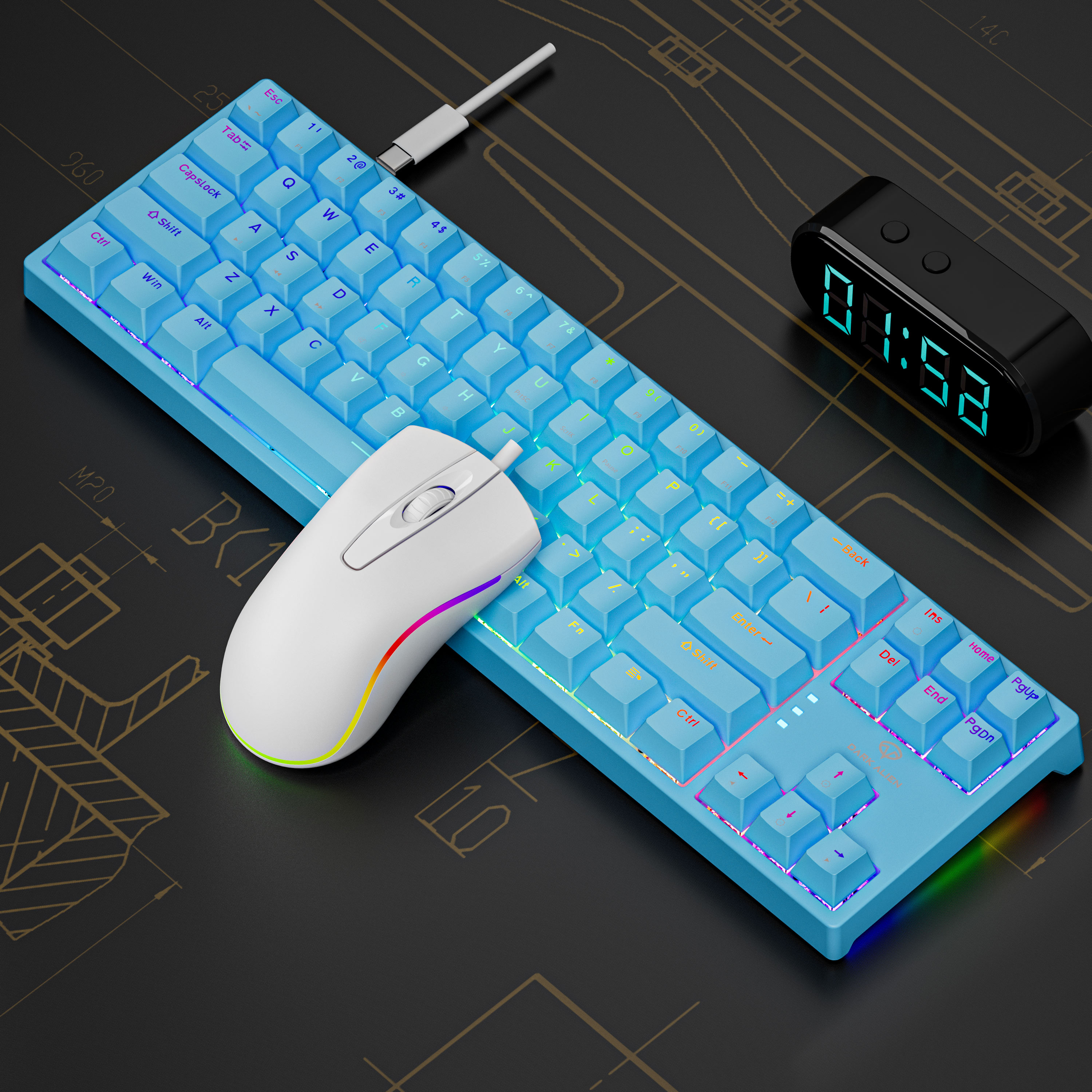 DARK ALIEN K710 keyboard mechanical gaming RGB wired outemu type-c blue ...