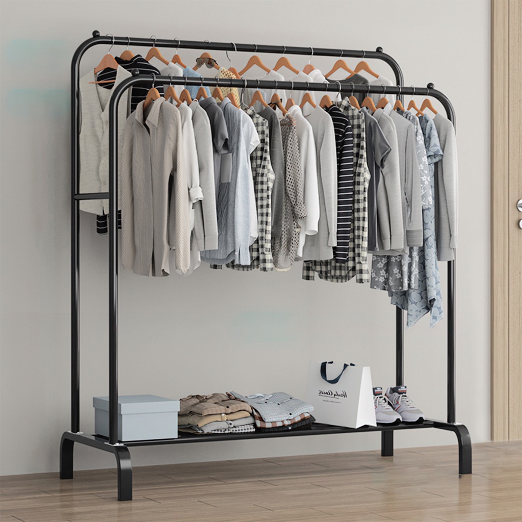 Rak Pakaian Display Ganda Gantungan Baju Berdiri Stand Hanger Serbaguna ...