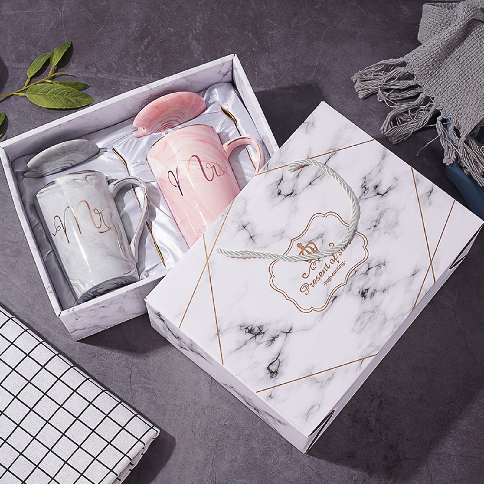 (Hampers) Marble Glass Couple / Canada Mug Box Gelas Marble Tutup ...