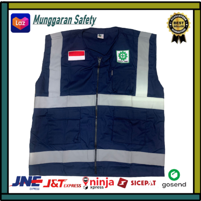 Rompi Kerja Proyek/ Rompi Safety Bahan American Drill Biru Navy + Logo ...