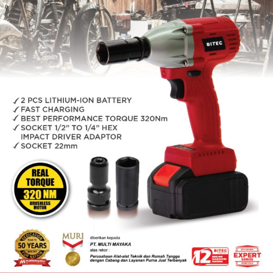 bitec biw r3250 impact wrench mesin pembuka baut 2 battery | Lazada ...