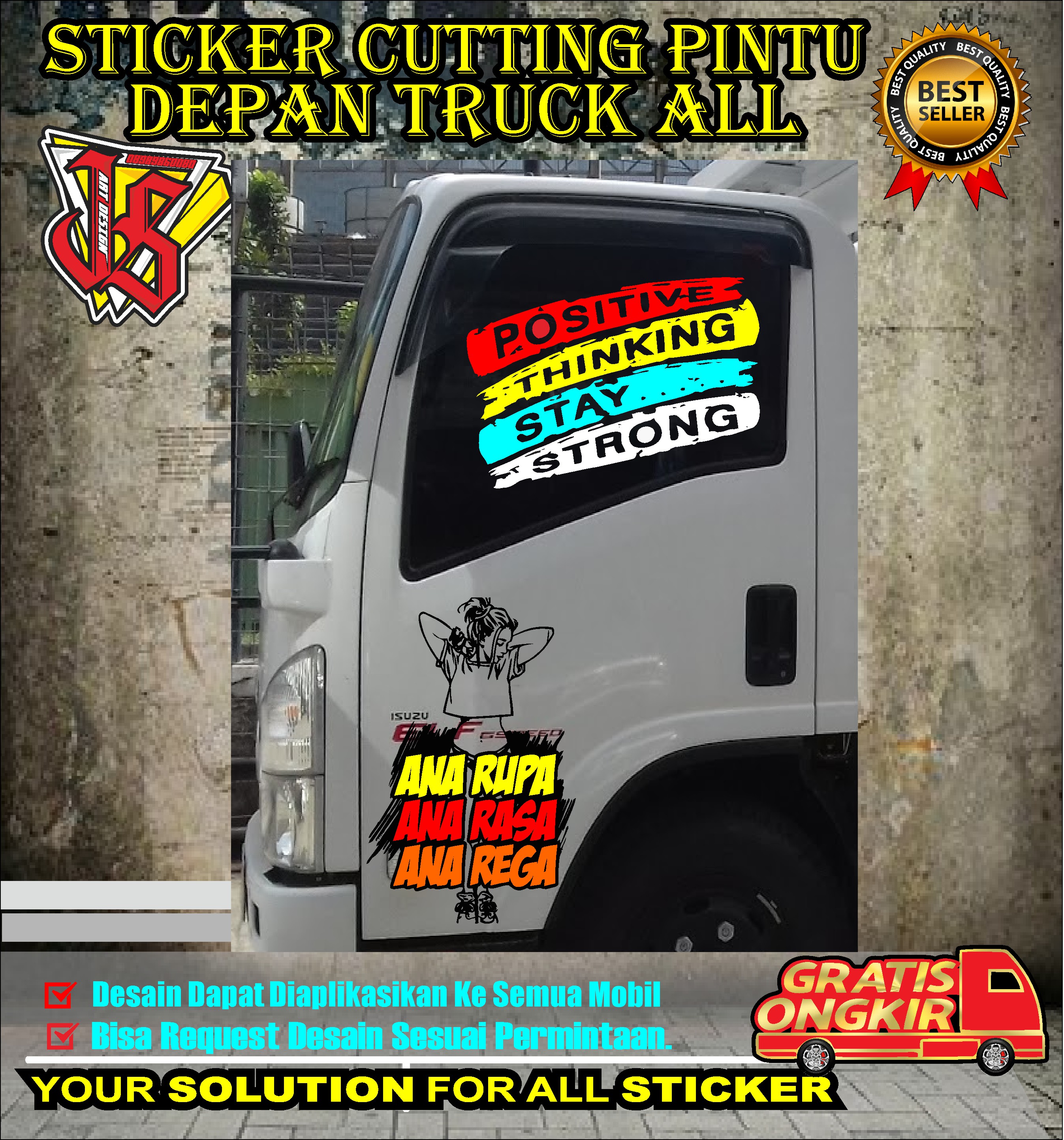 TERBARU STICKER CUTTING KACA & PINTU TRUCK ALL BISA REQUEST NAMA WARNA ...