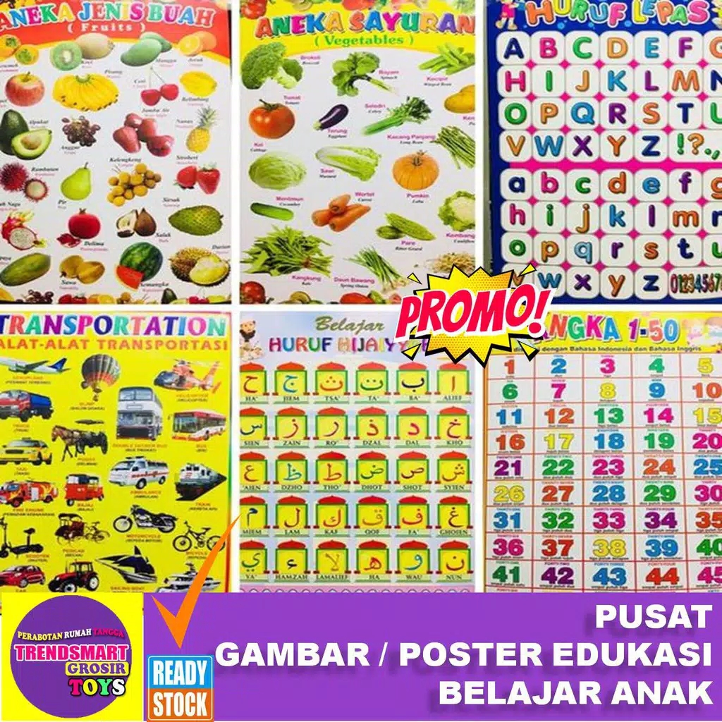 paket poster edukasi 5 pcs murah/poster belajar anak/bayar di tempat ...