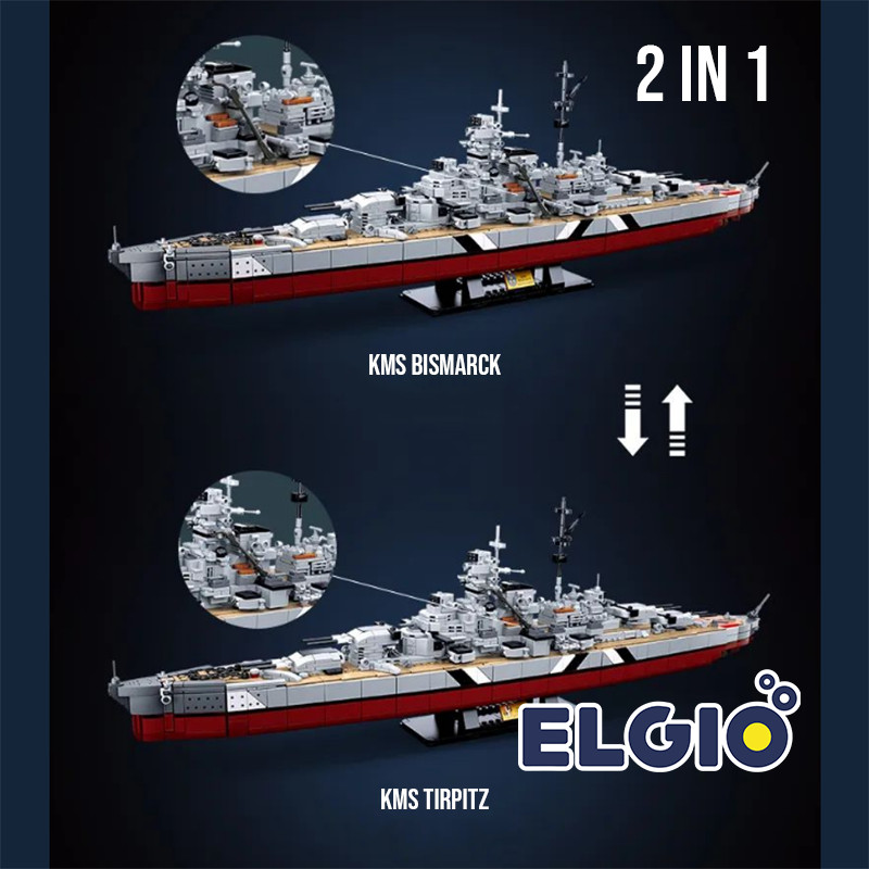 Sluban Bricks Kapal Perang 2 in 1 Bismarck Battleship Perahu B1102 ...