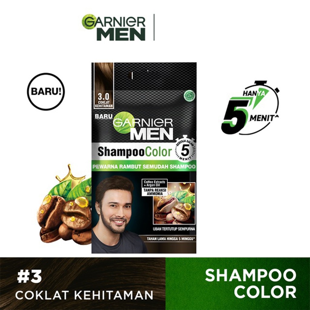 ORIGINAL Garnier Men Shampoo Color 1 Sachet Pewarna Rambut Pria Laki ...