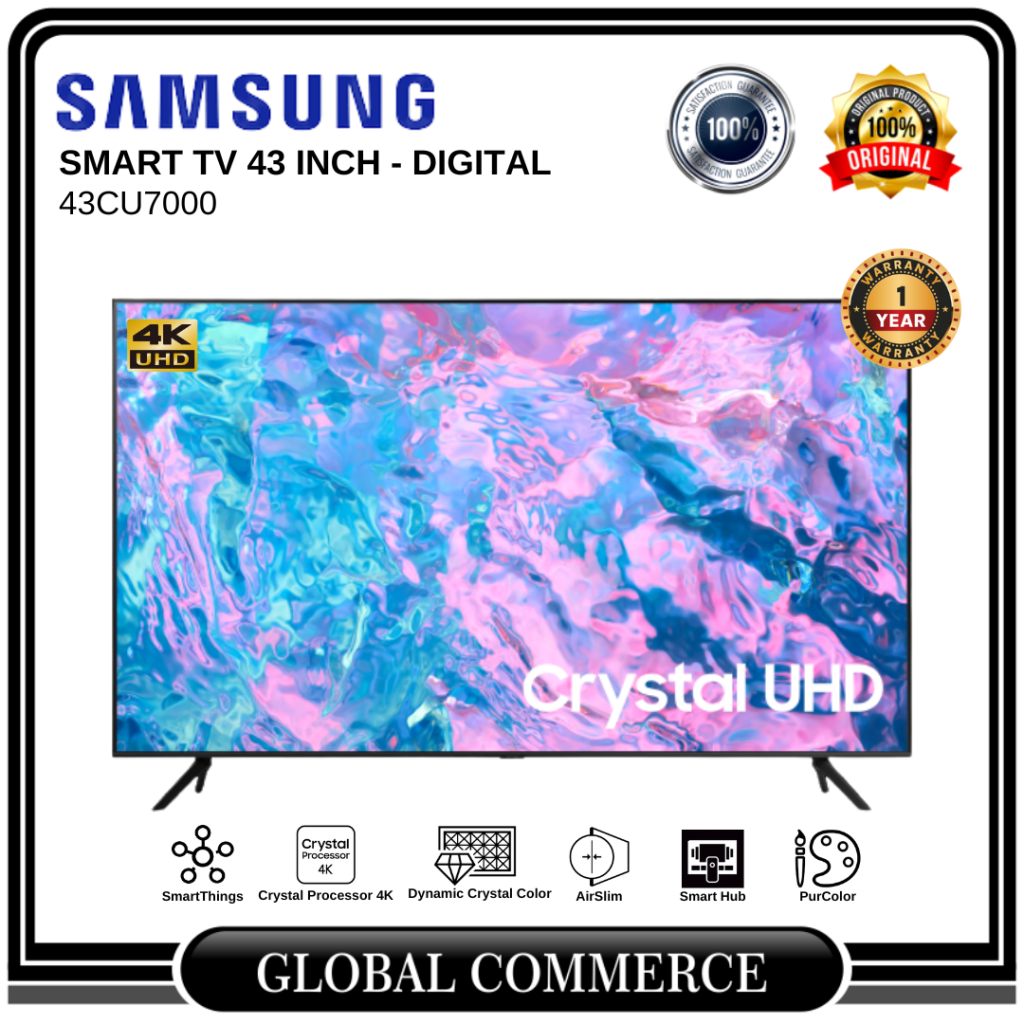 Samsung 43CU7000 Crystal 4K UHD SMART TV 43 Inch UA43CU7000KXXD ...