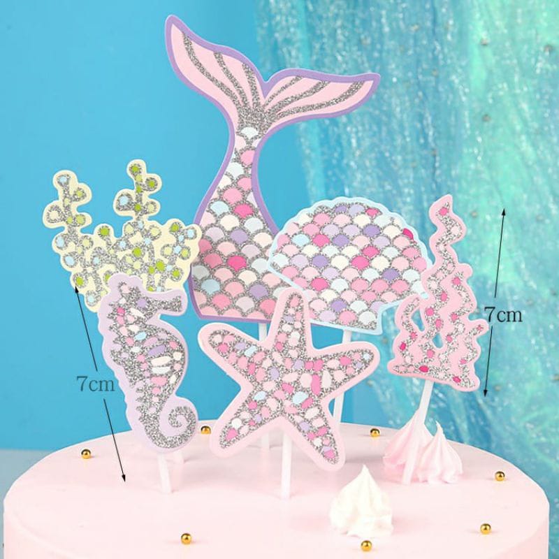 Cake Topper MERMAID HBD Gold Glitter hiasan kue Happy Birthday dekorasi ...