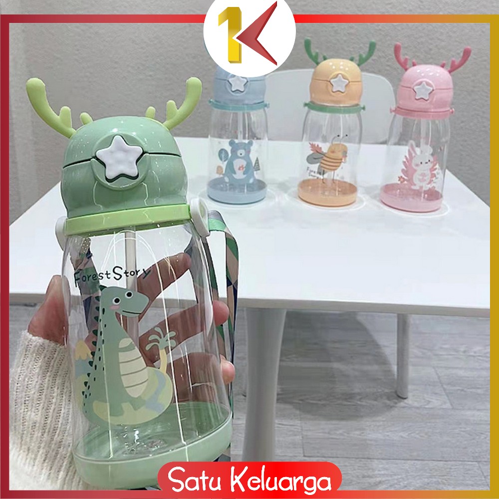 SK-C302 Botol Air Minum Anak Sedotan 610ml Model Tanduk Rusa Lucu / Botol Minum Anak BPA FREE ...