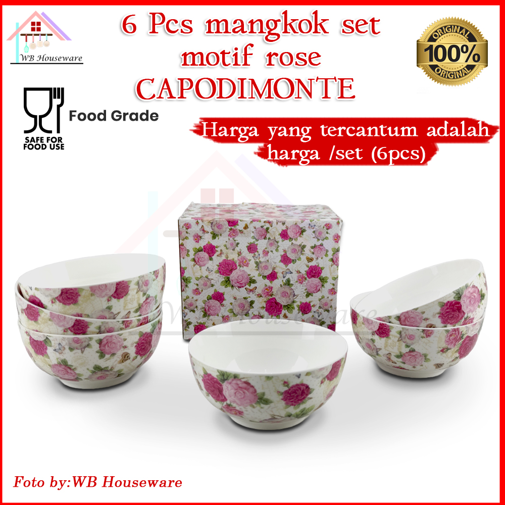 CAPODIMONTE mangkok set ceramic motif bunga 5,5" / mangkuk bakso tahan ...