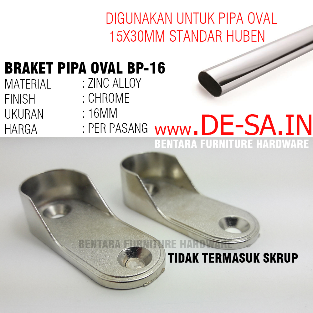 2 x Braket Pipa Oval BP-16 Braket - Untuk Pipa Oval Lemari Baju (Hanya ...