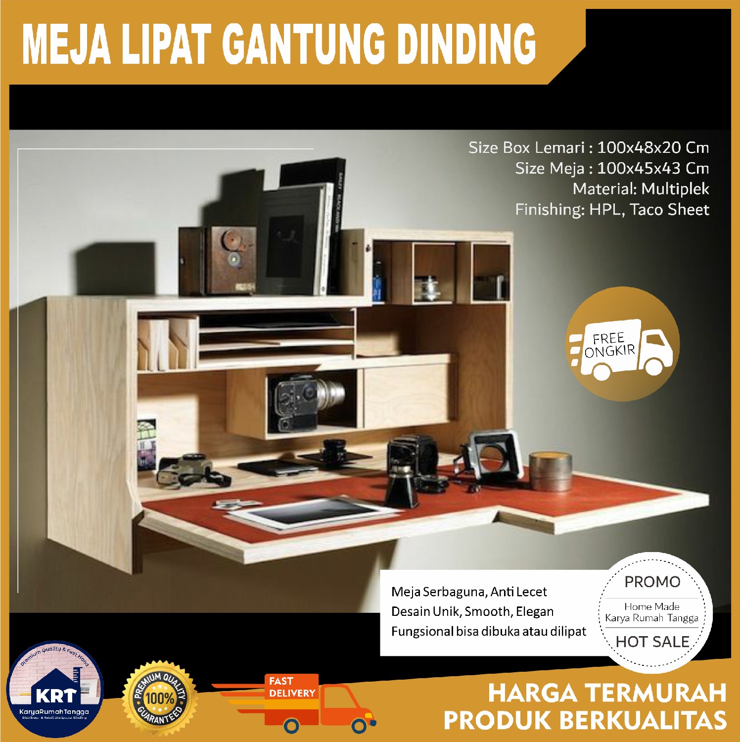 Meja Kerja Rak Lipat Dinding Multifungsi Furniture Modern Meja Tempel ...